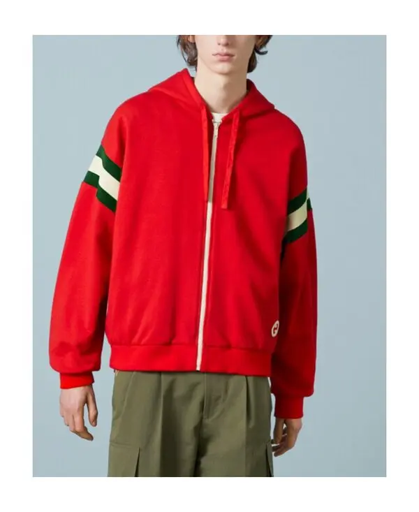Gucci Jersey Zipped Hoodie With Interlocking G Patch
