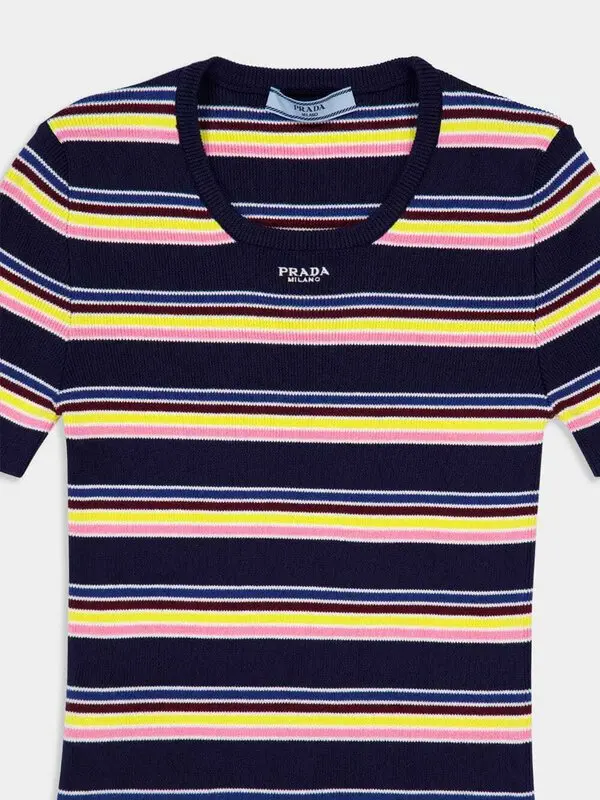 Prada Striped Ribbed Crewneck Top
