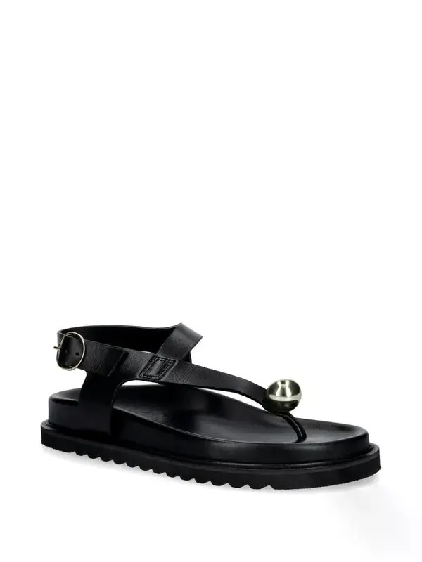 SOULIERS MARTINEZ Spiaggia Ball-embellished Leather Flat Sandals - Black
