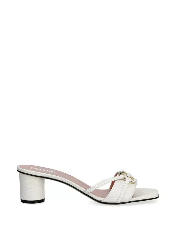 POLLINI Pebble-grain Leather Sandals With Ring Detail - White