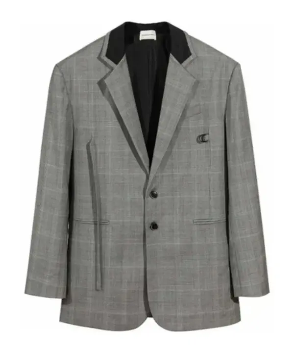 CHARLIE LUCIANO Lapel Plaid Suit Jacket