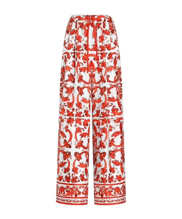 Dolce & Gabbana Printed High-waisted Drawstring Pants - Red