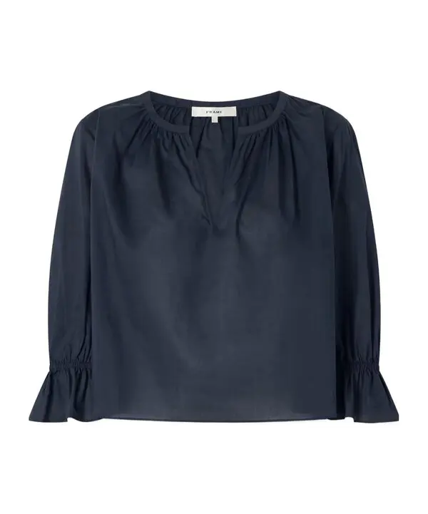 FRAME The Poet Gathered Ruffled-cuff Blouse - Navy