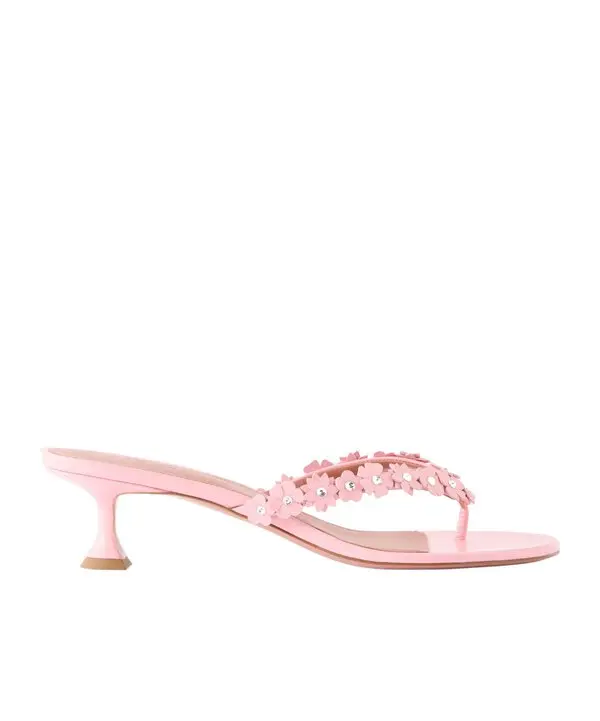 Amina Muaddi Crystal-embellished Leather Thong Sandals - Pink