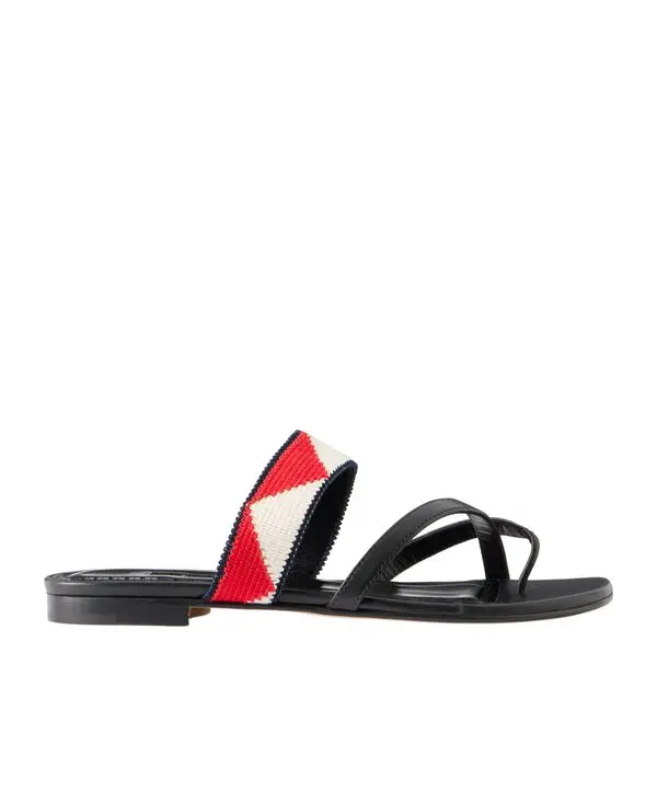 Manolo Blahnik Leather Flat Slide Sandals With Embroidered Detail