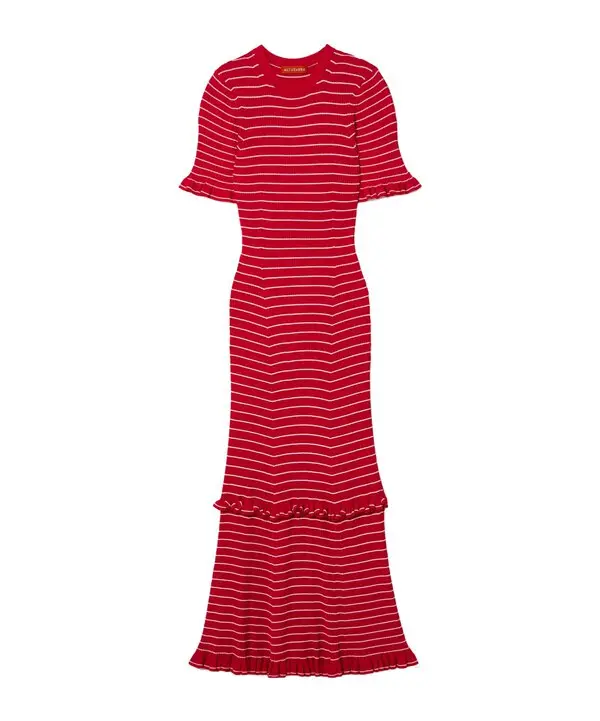 Altuzarra Delpini Ruffled Striped Ribbed-knit Midi Dress