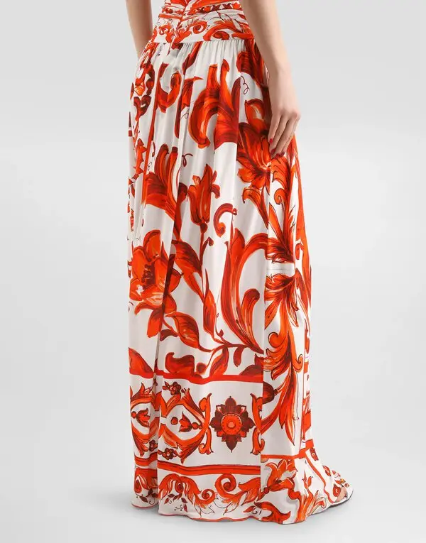 Dolce & Gabbana Majolica Print Organza Strapless Maxi Dress - Red