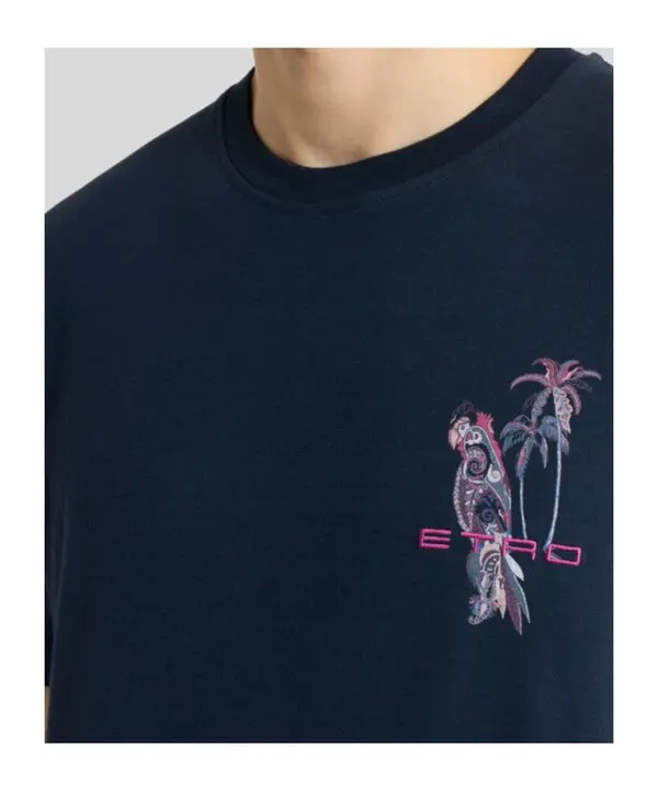 Etro Cotton Jersey T-shirt With Parrot Embroidery