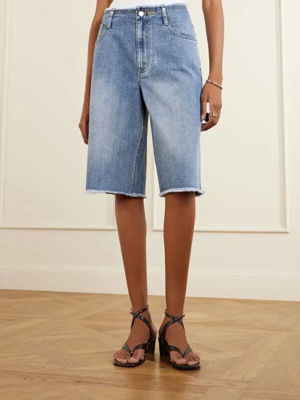 Tibi Mid-rise Denim Straight-leg Shorts