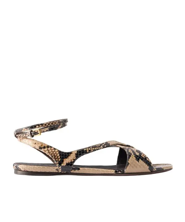 Khaite Snake-effect Leather Flat Sandals