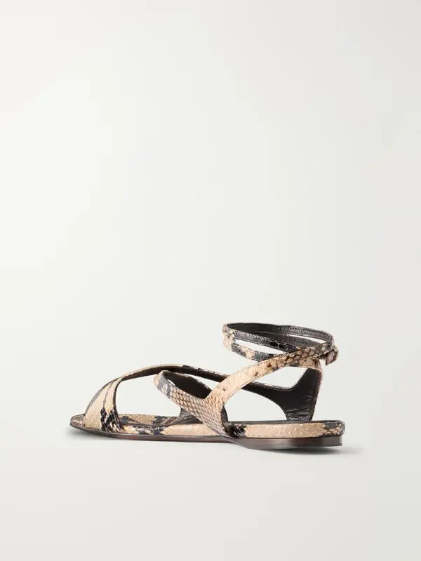 Khaite Snake-effect Leather Flat Sandals