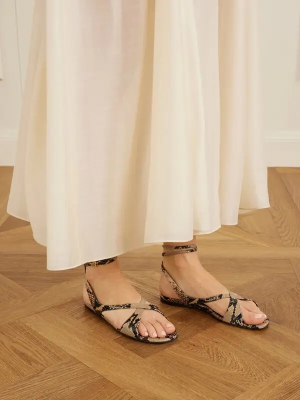 Khaite Snake-effect Leather Flat Sandals