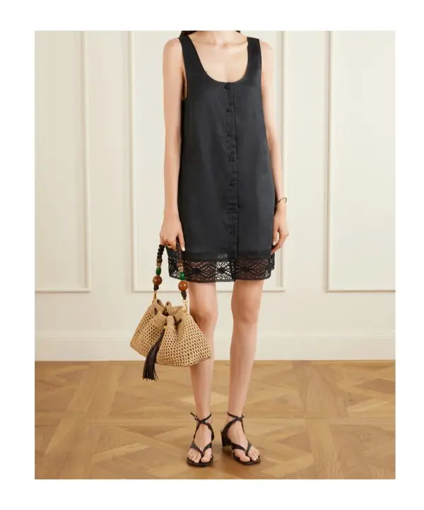 FRAME Sleeveless Lace-trimmed Button-front Dress