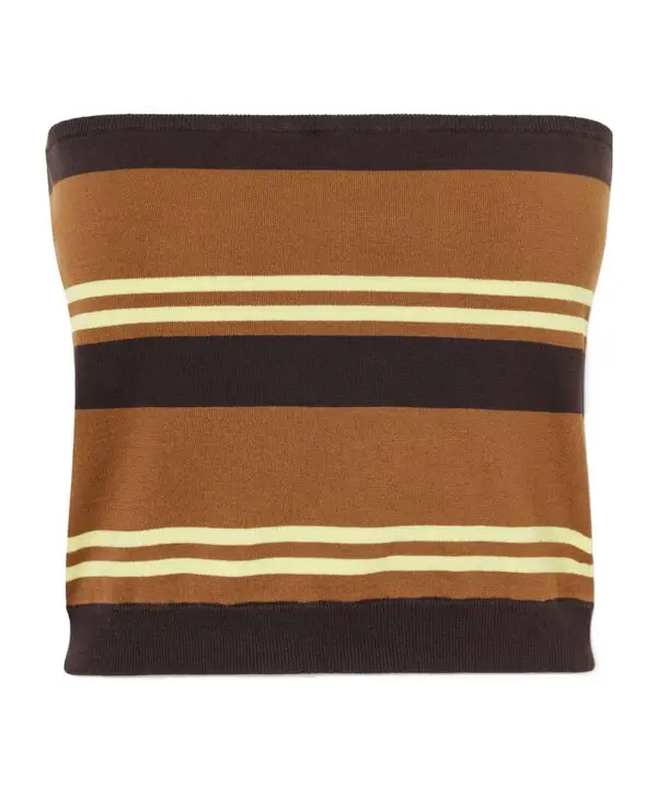 Tibi Strapless Striped Cotton Tank - Brown