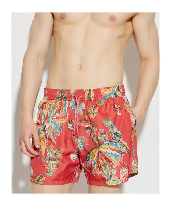 Etro Swim Shorts With Tropical Print - Red
