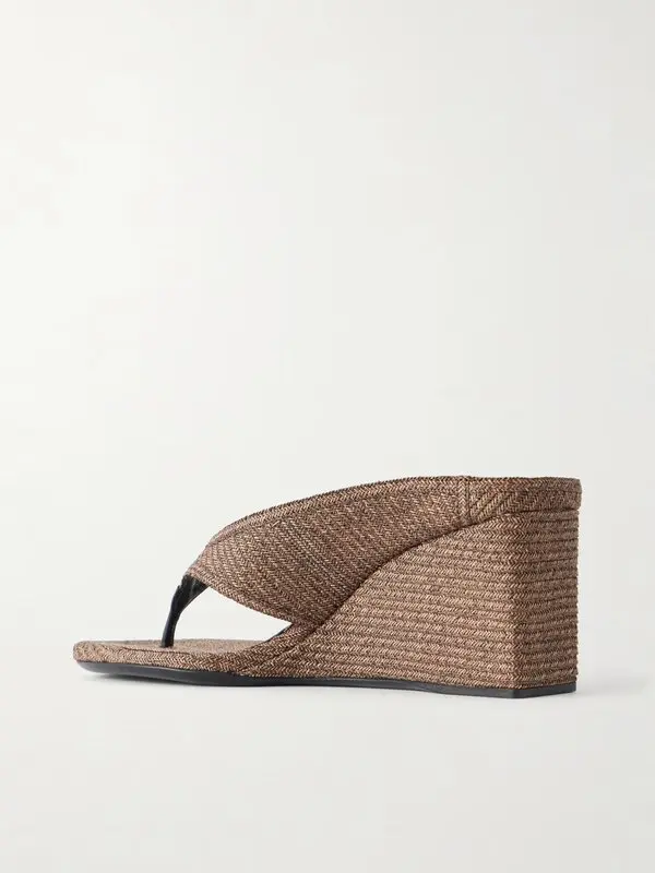 Alaïa Raffia-woven Thong Wedge Mules