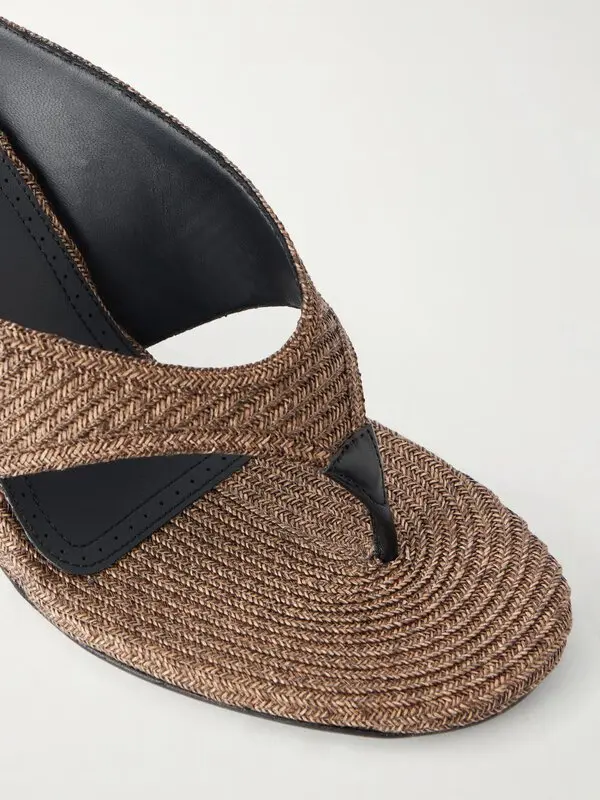 Alaïa Raffia-woven Thong Wedge Mules