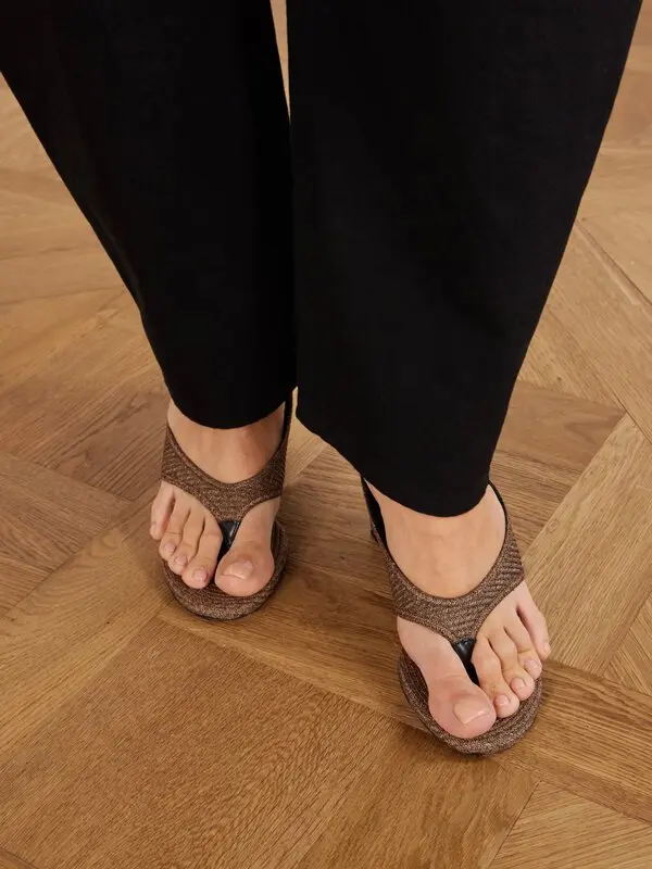 Alaïa Raffia-woven Thong Wedge Mules
