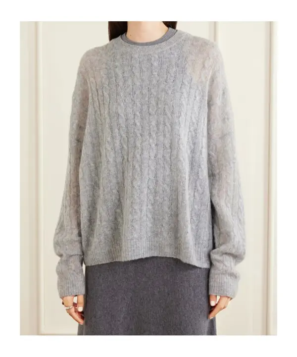 LISA YANG Long-sleeved Crew Neck Sweater - Light Gray