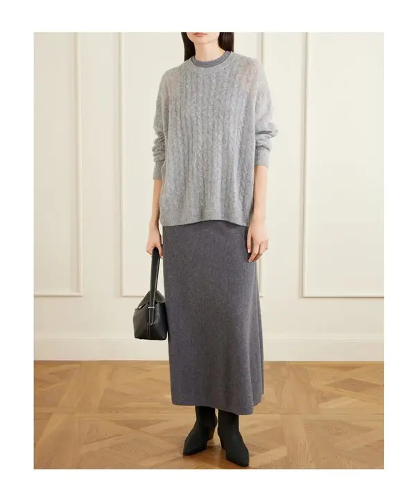 LISA YANG Long-sleeved Crew Neck Sweater - Light Gray