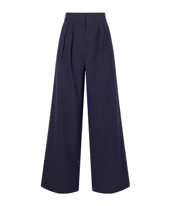 Tibi Cotton-blend Wide-leg Jeans With Pleats And Checked Pattern