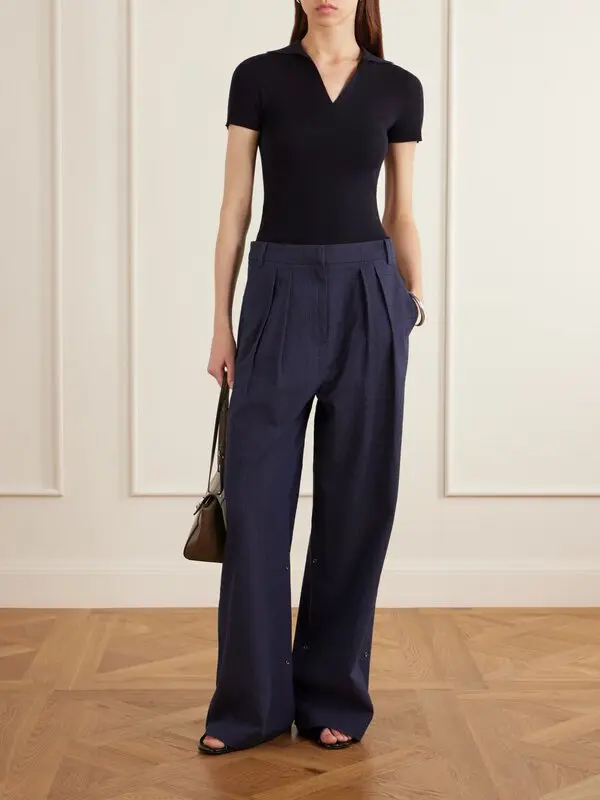 Tibi Cotton-blend Wide-leg Jeans With Pleats And Checked Pattern
