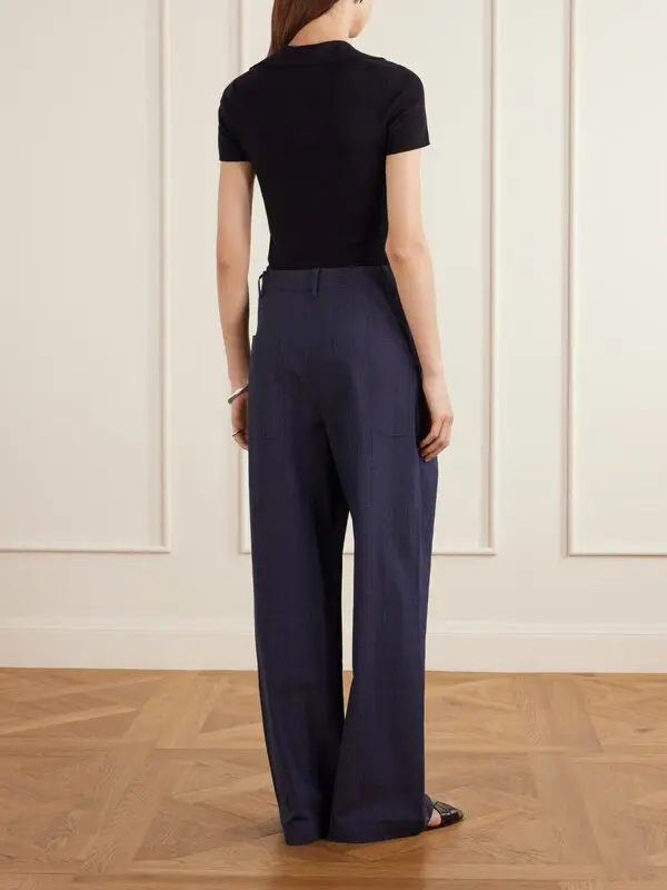 Tibi Cotton-blend Wide-leg Jeans With Pleats And Checked Pattern