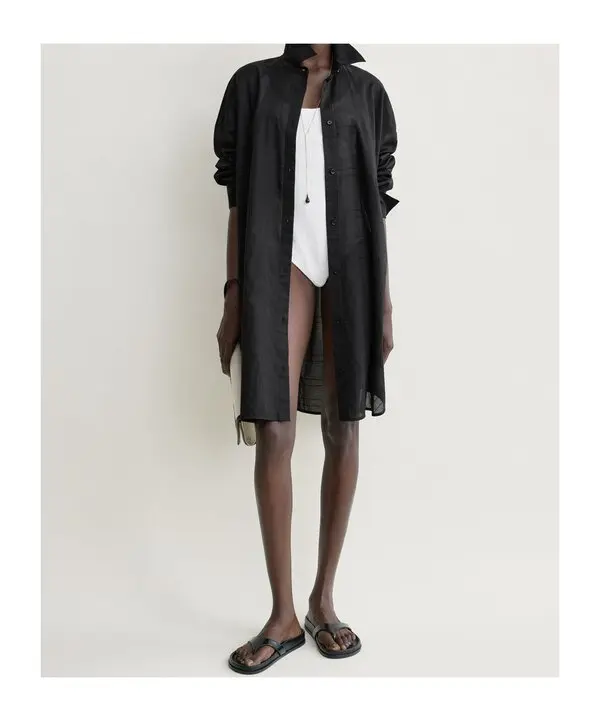 TOTEME Monogram Embroidered Oversized Shirt - Black