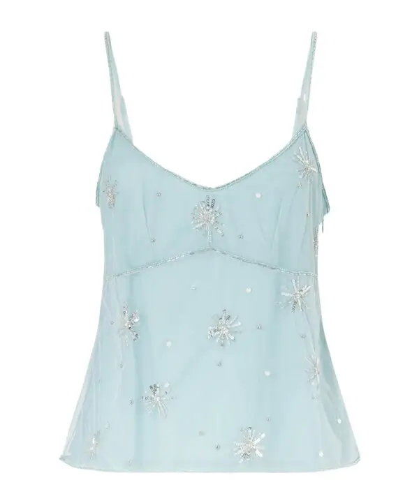 Staud Elsa Embellished Mesh Top - Blue