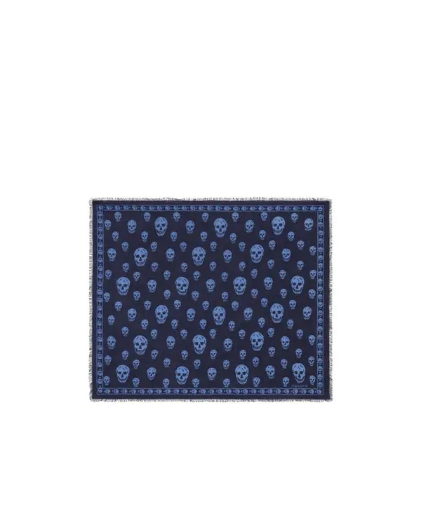 Alexander McQueen Skull-print Frayed Scarf - Indigo