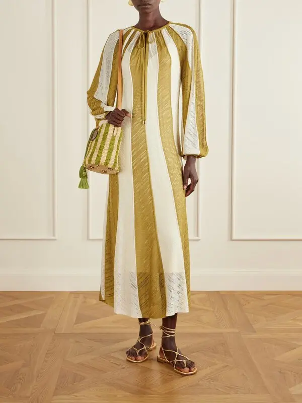 Zimmermann Mahon Splice Striped Mesh Midi Dress