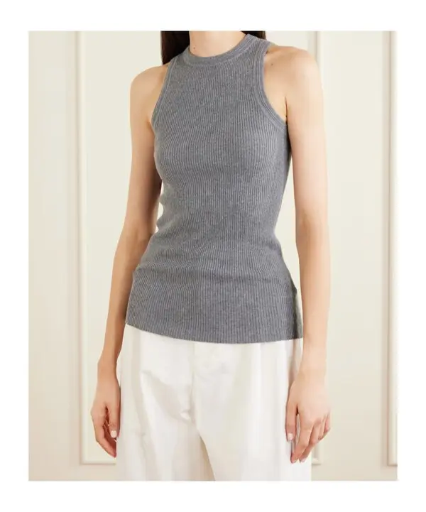 LISA YANG Amaya Ribbed Tank Top - Light Gray