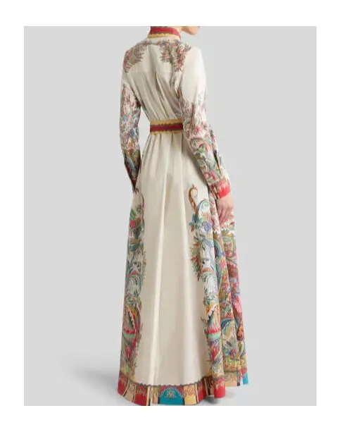 Etro Long Cotton Shirt Dress With Placed Paisley Foliage Print - Multicolor
