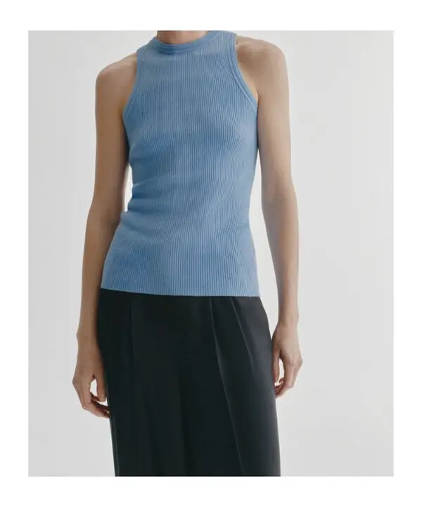 LISA YANG Amya Ribbed Knit Cotton Cashmere Hybrid Tank - Soft Sky