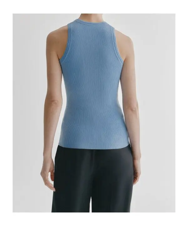 LISA YANG Amya Ribbed Knit Cotton Cashmere Hybrid Tank - Soft Sky