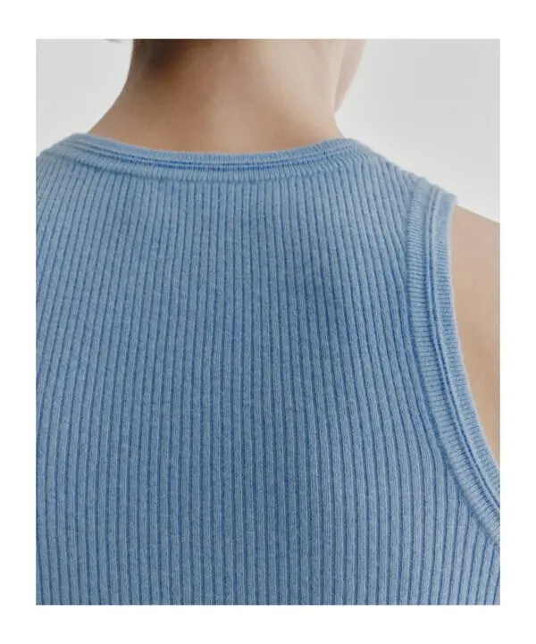 LISA YANG Amya Ribbed Knit Cotton Cashmere Hybrid Tank - Soft Sky
