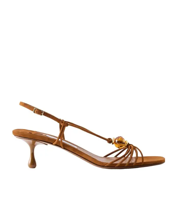JIMMY CHOO Lova 50 Embellished Suede Sandals - Brown