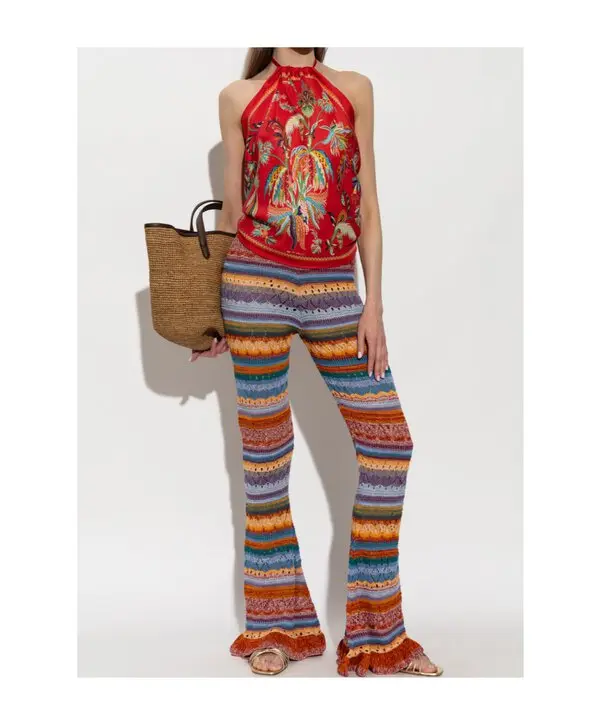 Etro Halterneck Silk Top With Paisley Foliage Motif