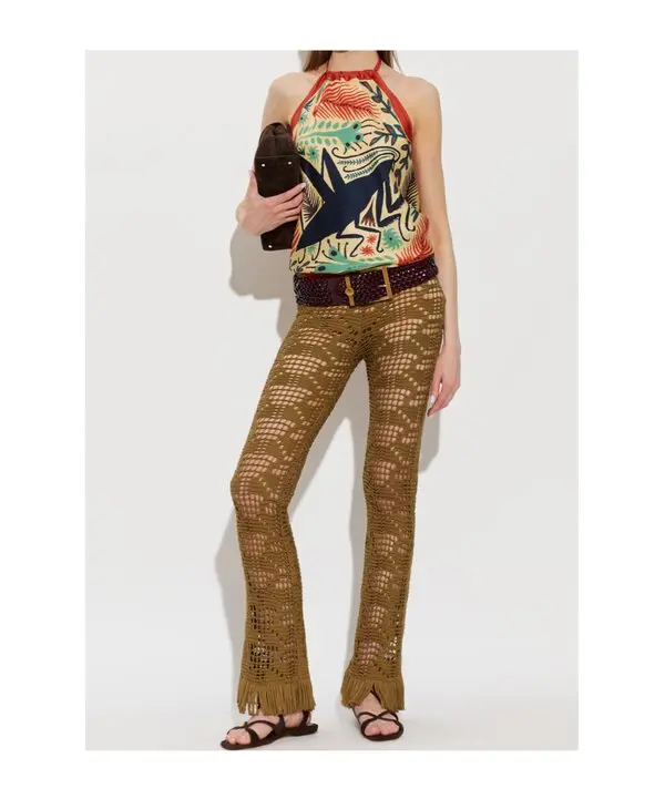 Etro Silk Halterneck Top With Artistic Print And Trim Detail