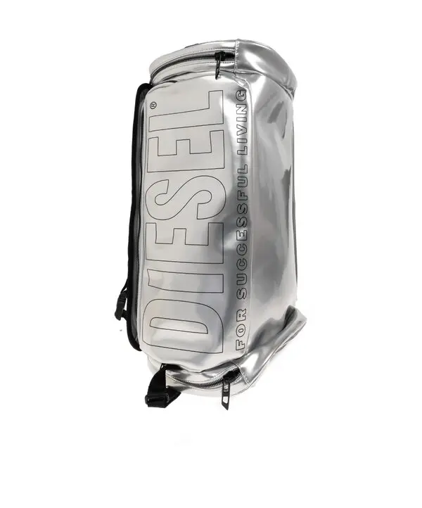 DIESEL® Logo Print Metallic Backpack - Silver