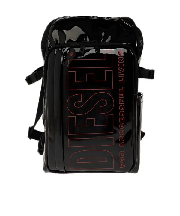 DIESEL® Logo Print Zip-up Backpack - Black