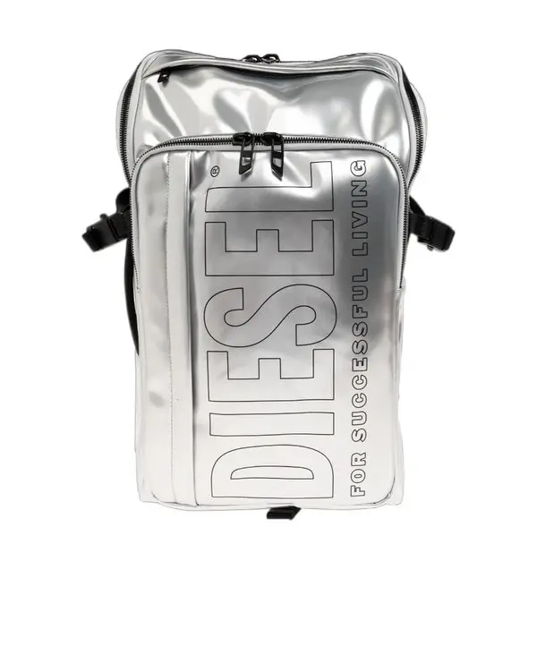DIESEL® Logo Print Backpack - Silver