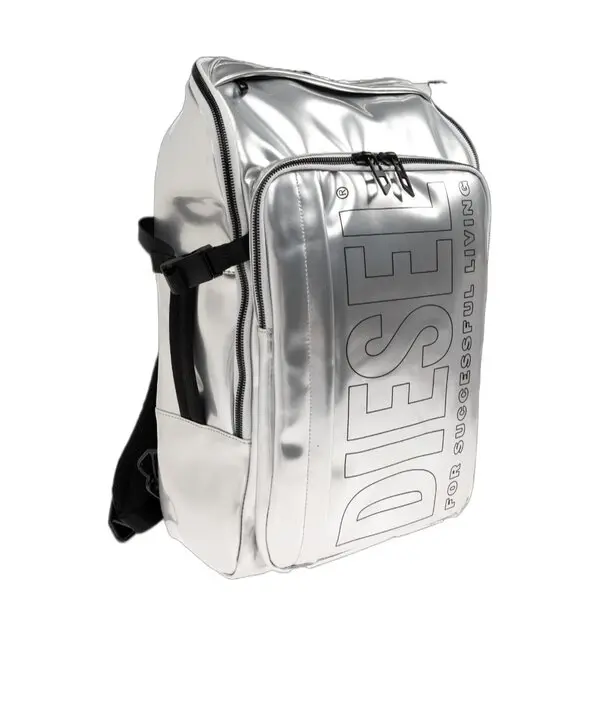DIESEL® Logo Print Backpack - Silver