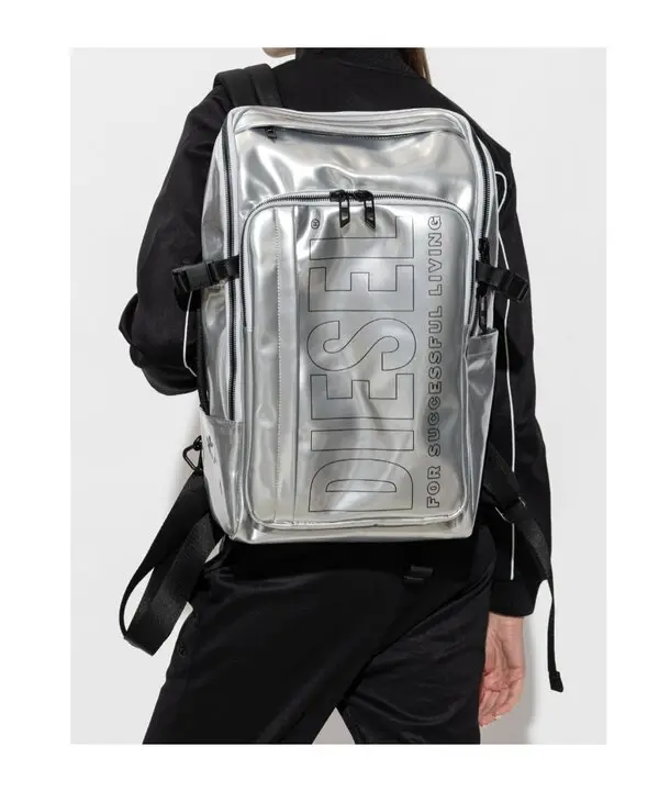 DIESEL® Logo Print Backpack - Silver