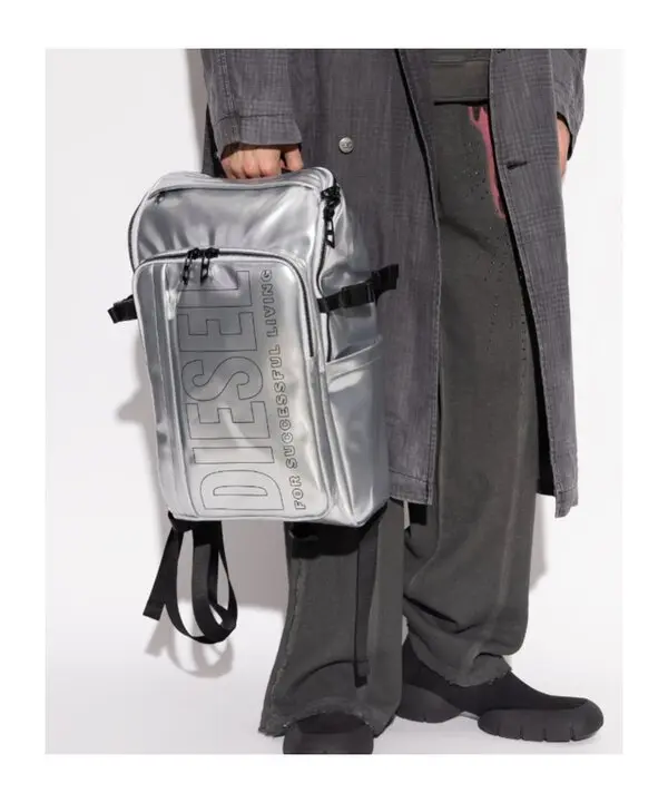 DIESEL® Logo Print Backpack - Silver