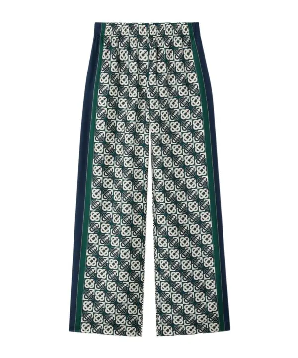 Casablanca Monogram Silk Twill Trousers - Green And Navy Blue