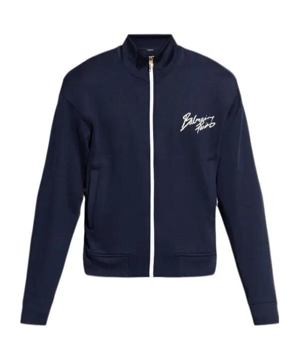 Balmain High-neck Long-sleeve Zip-up Jacket With Chest Print