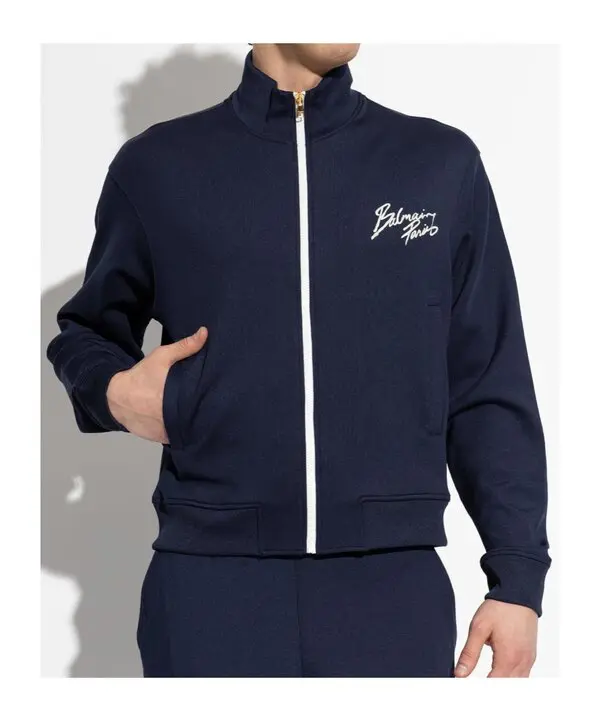 Balmain High-neck Long-sleeve Zip-up Jacket With Chest Print