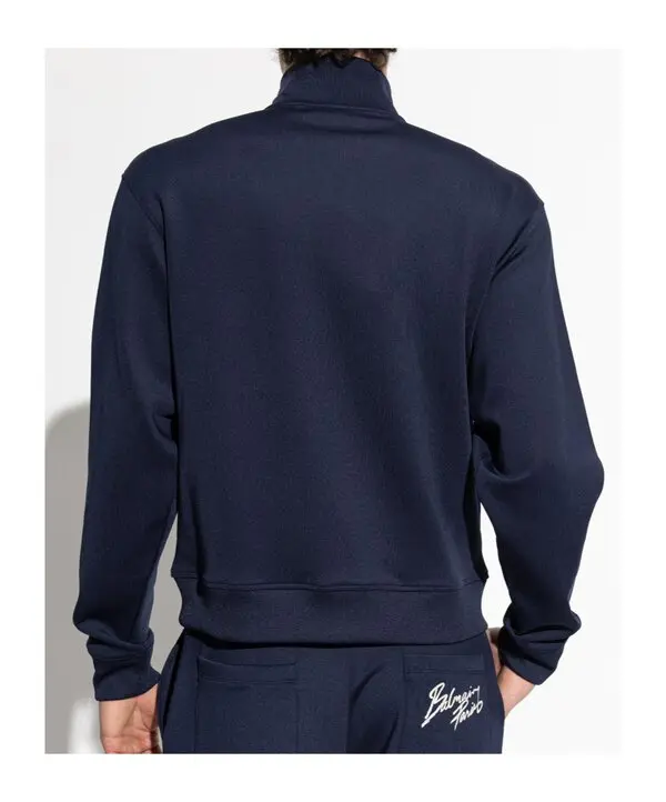 Balmain High-neck Long-sleeve Zip-up Jacket With Chest Print
