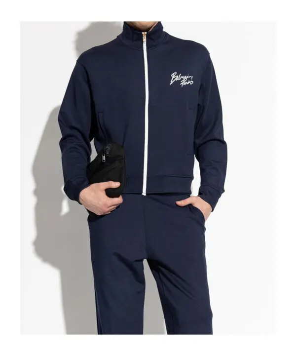 Balmain High-neck Long-sleeve Zip-up Jacket With Chest Print